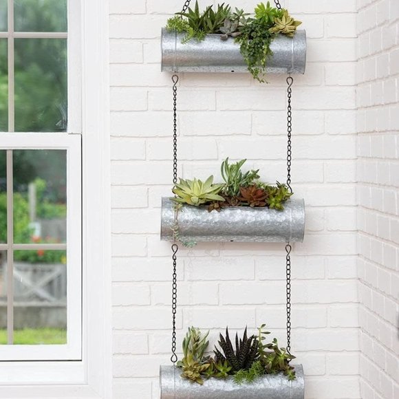 Kitchen | Farmhouse Style 3 Tier Hanging Triple Planter 3 Pot Outdoor ...